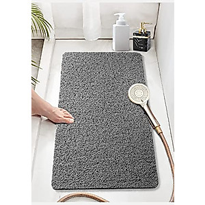 LOCHAS Shower Mat Non Slip Bathtub Mats 24 x 16 Inch, Soft Loofah Bath Mat for Bathroom, Bath Tub, Shower Floor, Dry Fast, Grey