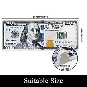 Ileading New Hundred Dollar($100) Bill Money 2' X 5' Indoor Runner Rug, Non-Slip Money Area Rug for Living Room Bedroom Kitchen Laundry Mat (24"X59" Green Multicolor)