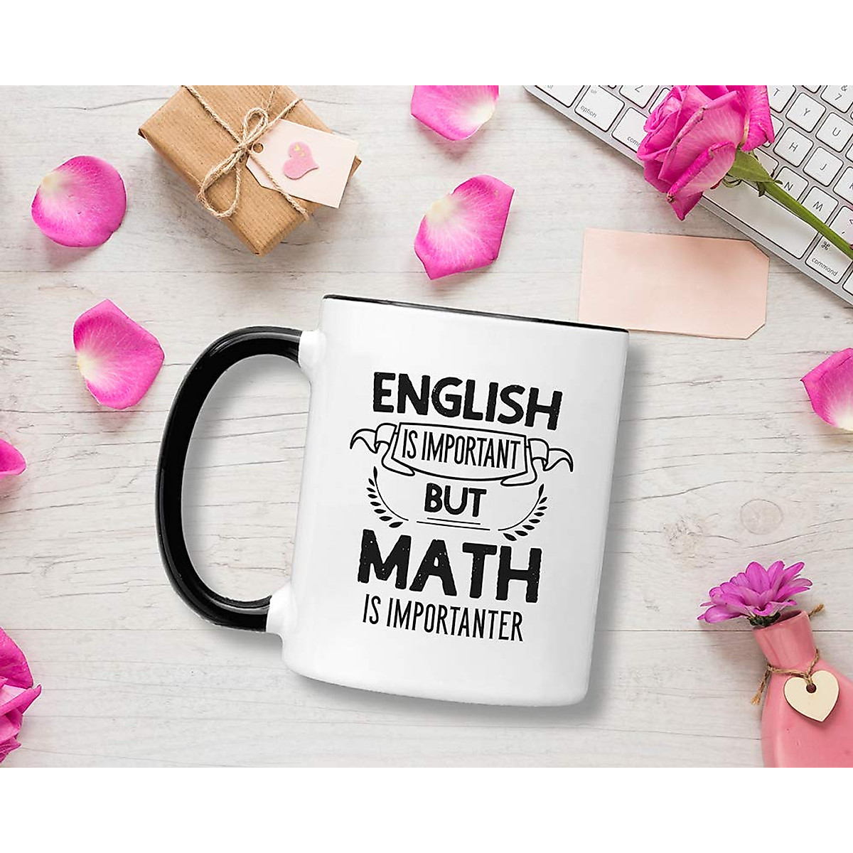 Funny Math Mug for Teachers. English is Important but Math is Importanter 11 oz Geek Coffee Cup. Mathematician Jokes Gift Idea for Professor or Student.