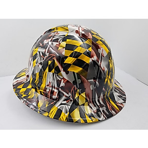 Wet Works Imaging Customized Pyramex Full BRIM MARYLAND STATE FLAG HARD HAT with Ratcheting Suspension CUSTOM LIDS CRAZY SICK CONSTRUCTION PPE