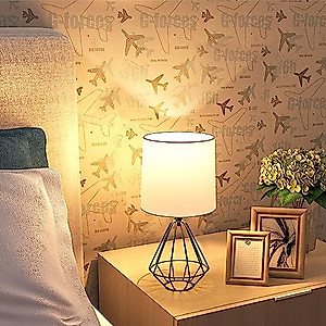 GGOYING Set of 2 Table Lamp, Modern Bedside Lamp with Simple Black Metal Base, White Fabric Shade for Nightstand Bedroom Living Room Office Working Reading (Bulb not Included)