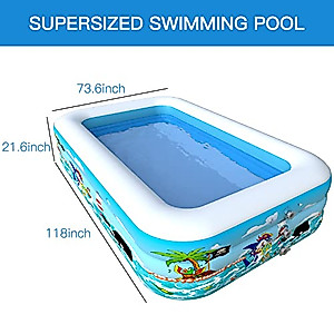 Inflatable Pool, Inflatable Pool for Kids and Adults, 120" X 72" X 22" Oversized Thickened Family Swimming Pool for Kids, Garden, Backyard, Summer Water Party, Contains Inflatable Basketball (Stand)