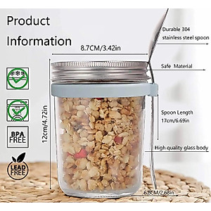 Overnight oatmeal jars - Overnight Oats Containers with Lids - Glass Jars for Overnight Oats - Set Of 2 - Jars with Lids - Mason Jars For Overnight Oats - Glass Jar With Lid And Spoon - Jars To Go