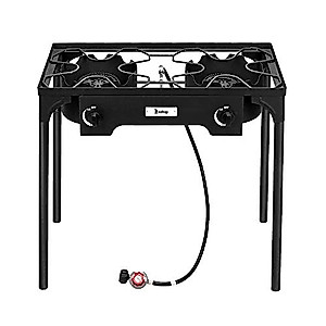 Outdoor Camp Stove,Double Burner High Pressure Propane Gas Cooker Portable Cast Iron Patio Cooking Burner for Camping,Fishing,Parties,Tailgates Hunting