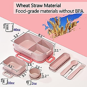 1200ML Bento Box, Wheat Straw Lunch Container With Utensil Set and Leak-Proof Movable Compartment, BPA-Free Lunch Box, Lightweight and Easy Open To-go Food Container for over 8 years old