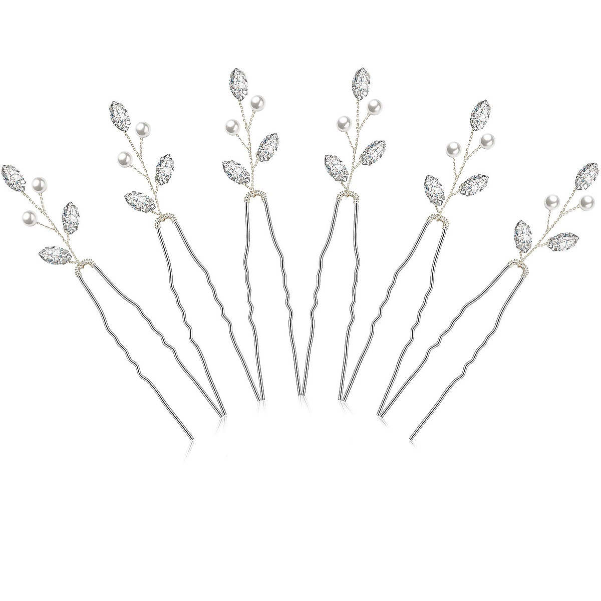 Syhood 6 Pieces Pearl Crystal Bridal Hair Pins Rhinestone Flower Wedding Hair Pins Prom Accessory for Women Wedding Hairstyles(Silver)