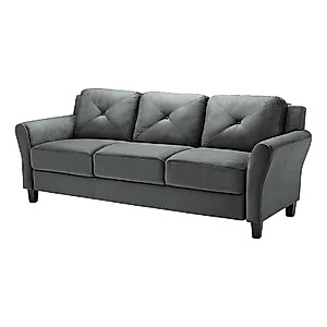 BOWERY HILL Microfiber Upholstery Living Room Sofa Couch in Dark Gray