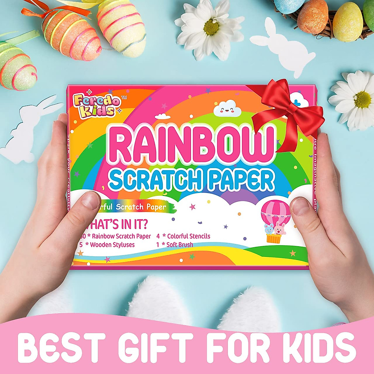 FEREDO KIDS Scratch Paper Gifts for Kids Set: 70Pcs Rainbow Scratch Art for Kids Arts and Crafts Kit for Girl Boy Crafts for Kids Ages 4-8 Birthday Halloween Christmas Party Gift Kids Activities
