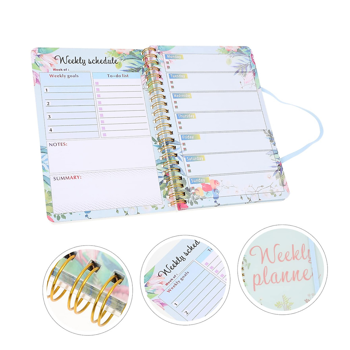 English Manual Academic Students Pocket Planner Wire Schedules Organizer - Paper Productivity Plan Flower Bound Memo Small Type Note Notebook Office Calendar