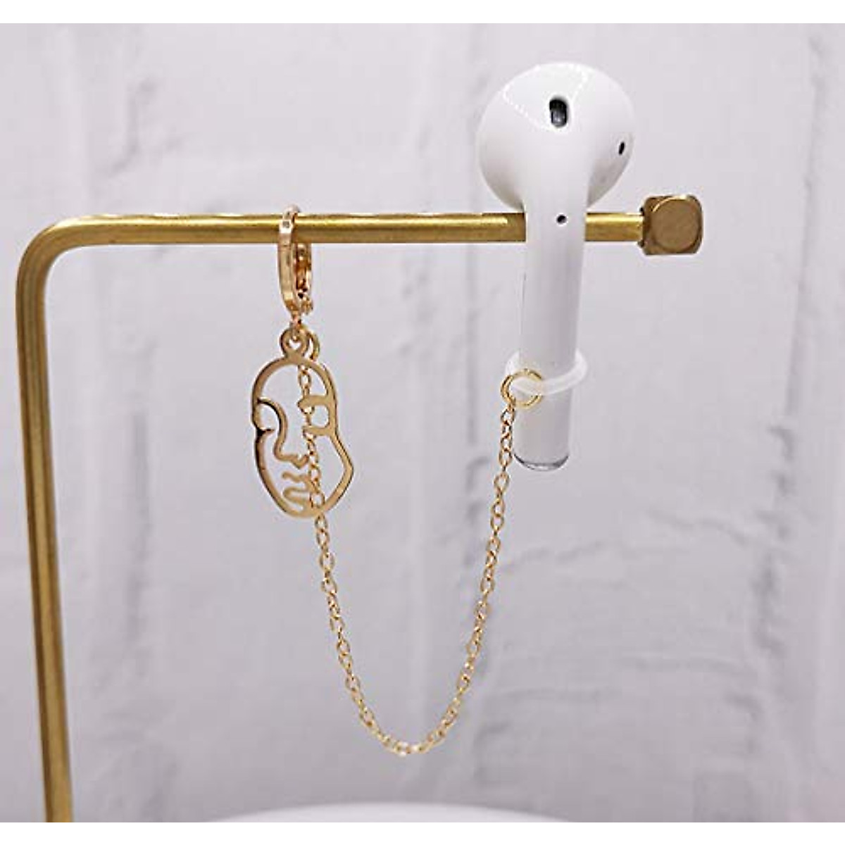 Airpod Earrings Anti Lost Earring Strap for Airpods Anti Lost Strap for Airpods Pro, Wireless Earhooks Earbuds Earphone Holder Connector, Compatible with Airpods 1 2 3 (Gold face Style)