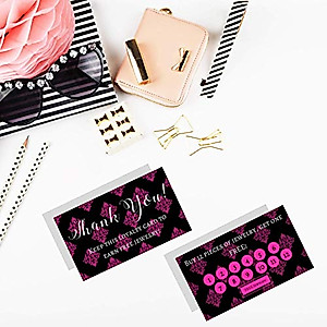 Jewelry Loyalty Cards | 50 Pk of Cards| Thank You Notes Black and Pink Fleur | 5 Bling Buy 12 Get One Piece of Jewelry Free