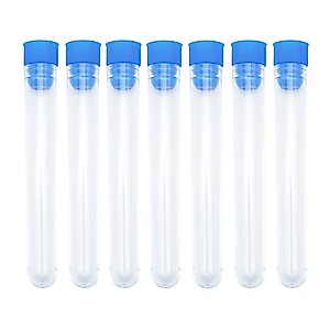 Eowpower 10ml 16x100mm Clear Plastic Test Tubes with Blue Caps, Pack of 50