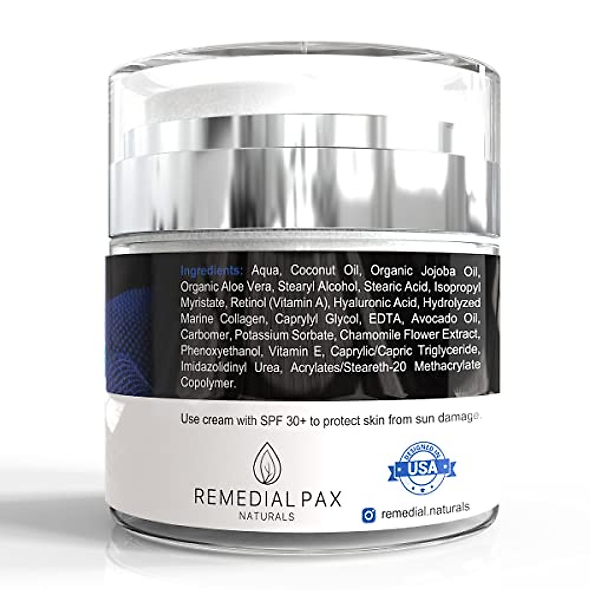 Collagen Cream for Face with Retinol and Hyaluronic Acid, Day and Night Anti Aging Skincare Facial Moisturizer, Hydrating Face Lotion, Moisturizing Cream to Reduce Wrinkles for Women Men, Made in USA