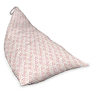 Ambesonne Geometric Lounger Chair Bag, Feminine Hearts Placed into Triangles Design in Pastel Tones, High Capacity Storage with Handle Container, Lounger Size, Blush Pale Salmon and White