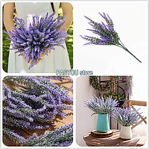 PASYOU 6Pcs Artificial Lavender, Plastic Flowers Plants Faux Simulation Wedding Indoor Outdoor Bridal Bouquet Home Garden Office Kitchen Bathroom Balcony Wedding Arrangement Decoration Purple