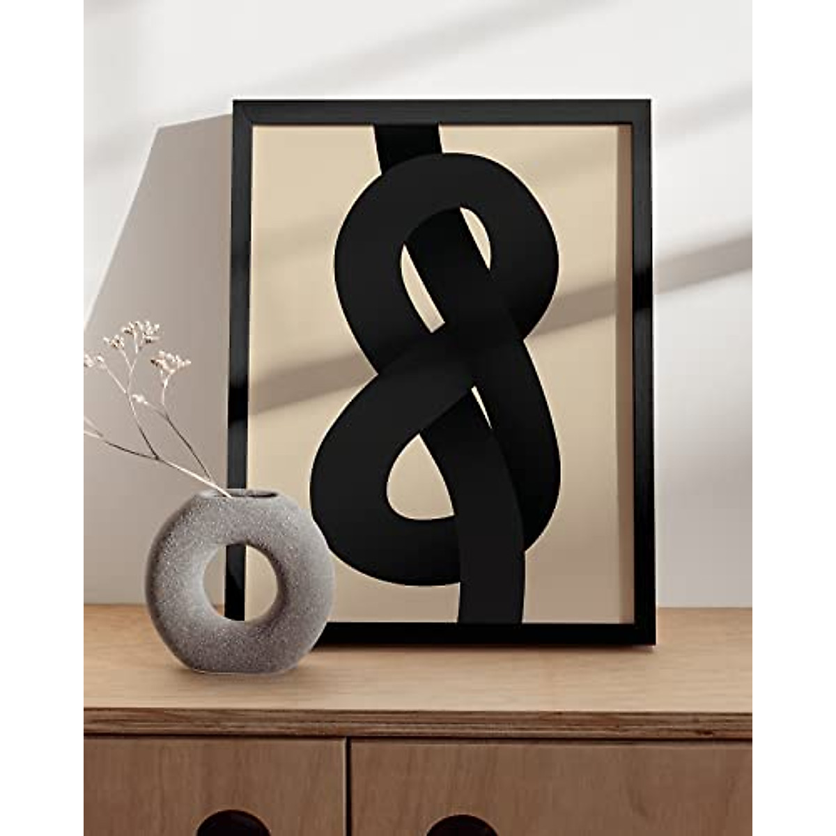 HAUS AND HUES Black and White Abstract Wall Art - Neutral Wall Art Modern Midcentury Modern Art | Black and White Artwork for Walls Modern Neutral Wall Decor Minimal Wall Art, Framed Beige – 12x16