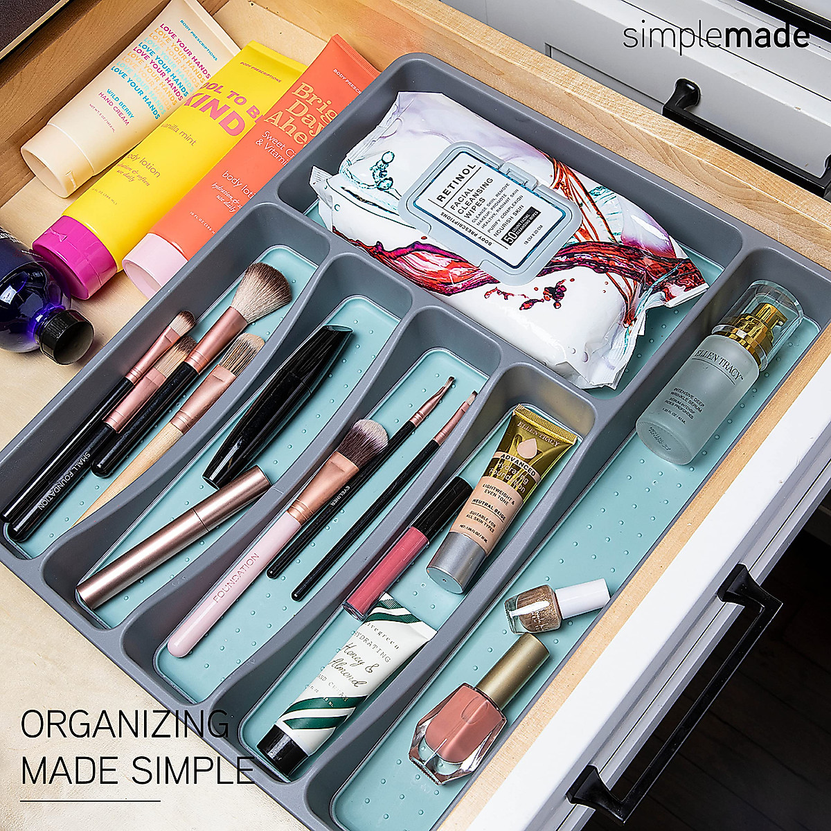 SIMPLEMADE Kitchen Drawer Silverware Organizer Tray - 6-Slot Small Flatware Holder and Utensil Holder - Desk Drawer Organizer - Storage for Kitchen, Office, Bathroom (Mint)