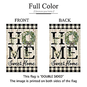 ORTIGIA Home Sweet Home Magnolia Small Garden Flag Burlap Vertical Double Sided Spring Farmhouse Rustic Buffalo Check Plaid Flower Home Decor for Yard Lawn Patio Outdoor