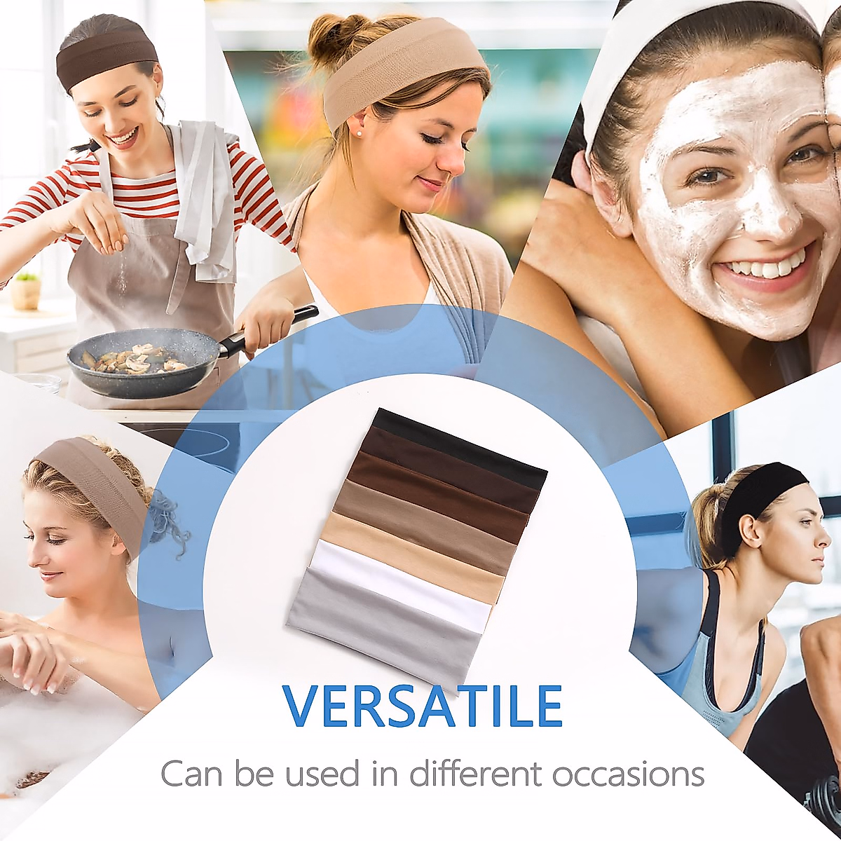 7 PCS Assorted Women's Headbands - Soft Fabric Hair Bands for Thick and Thin Hair, Cloth Headbands for Yoga, Casual Outfits and Workouts