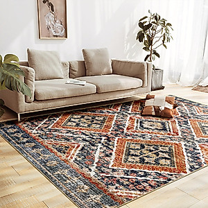 BESTSWEETIE 9x12 Area Rugs, Washable 9x12 Rug, Non Slip Floor Carpet, Low Pile Water Repellent,Ultra Soft Moroccan Rugs for Living Room Bedroom Indoor-Orange/Brown