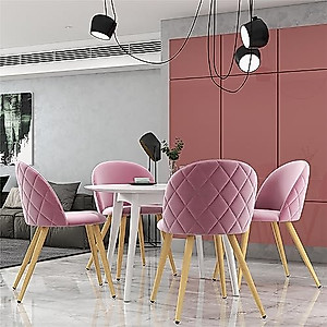 Fangflower Pink Velvet Dining Chairs Set of 2 with Wooden-Like Legs, Upholstered Side Vanity Armless Seat for Living, Makeup Room, Bedrooms, Kitchen, Standard
