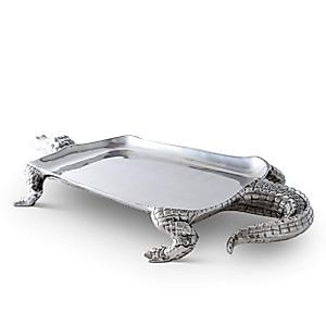 Arthur Court Designs Aluminum Alligator Figural Platter Food Serving Tray Florida Gator Theme Metal Artisan Quality Hand Polished Tarnish-Free 21 inch x 11 inch