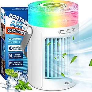 20.3OZ Portable AC Air Conditioner Fan, Evaporative Air Cooler with 3 Speeds, 7 LED Lights, 90° Fan Blades and Humidify Function, USB Mini Air Cooler Perfect for Room, Office and Camping