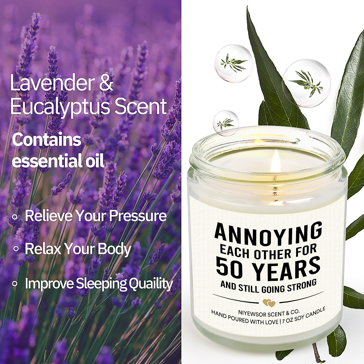 Niyewsor 50th Anniversary Candle, 50th Wedding Anniversary, Gifts for Couple, 50th Anniversary, Gifts for Parents, 50 Years Anniversary, Gifts for Husband, Wife, Him, Her, Friends