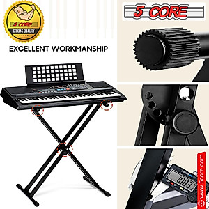 5 CORE Piano Keyboard Stand Double X Heavy Duty 7 Adjustable Heights & Width Digital Electric Synthesizer Music Stands For 61 76 88 Keys w Secure Locking Strap KS 2X BLK