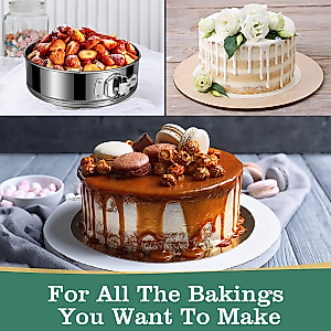 E-Gtong Springform Pan, Stainless Steel Springform Cake Pan, Leakproof & Nonstick Cheesecake Pan, 4" 7" 9" Round cake Pan with 50 Pcs Paper Liners and 7 Pcs Piping Tips