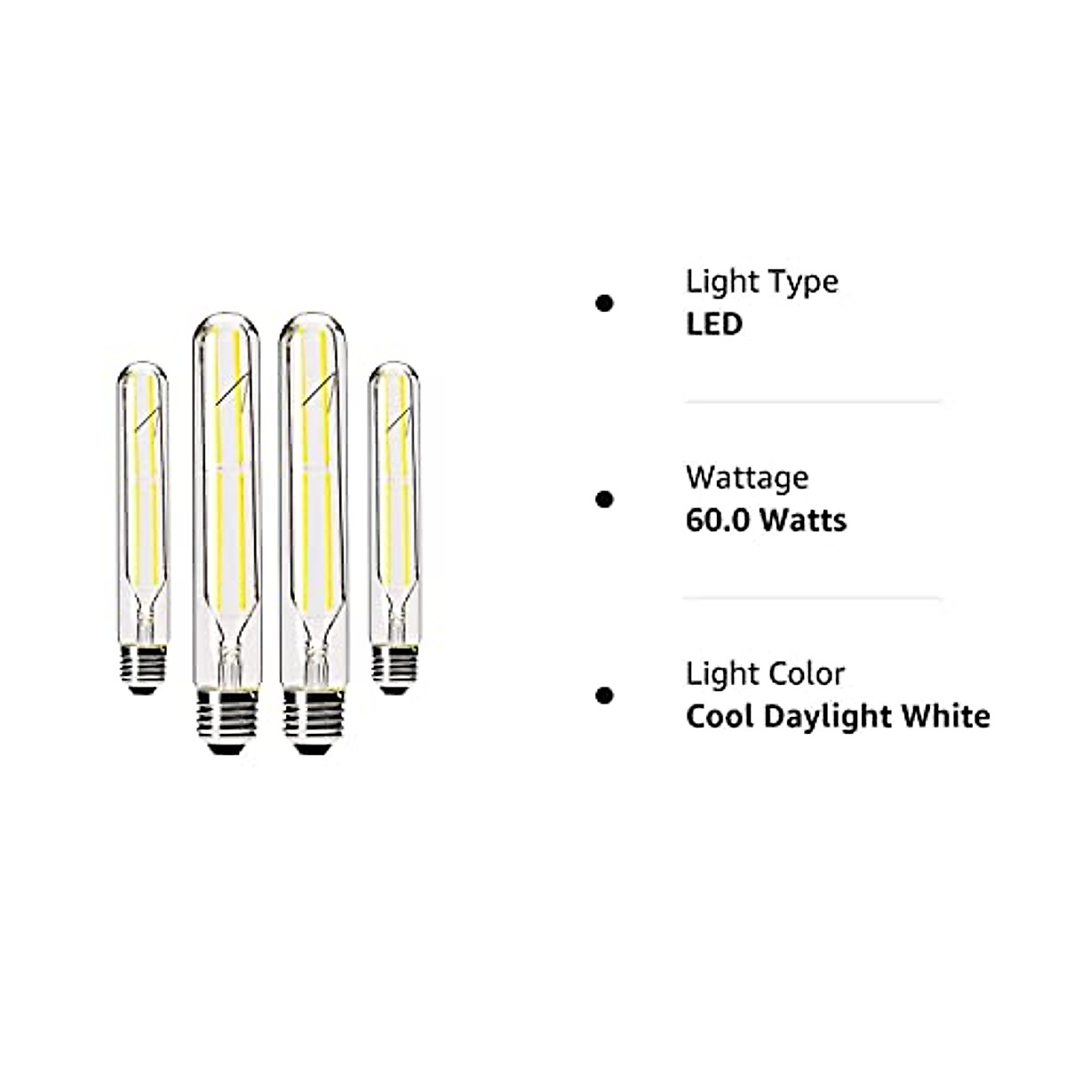 VCTC Lighting Dimmable T10 LED Bulbs,4000K Daylight White,6W Tubular Light Bulb, Edison LED Bulb 60 Watt Equivalent,E26 Medium Base 600LM, Clear Glass Cover,7.3in(185mm),4-Pack