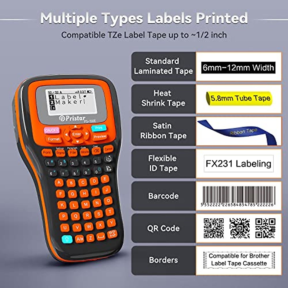 Auto-Cut Label Maker Machine with Tape PS-100E Rechargeable Handheld Labeler with Keyboard Multiple Templates for TZe 0.13-0.47 Inch Tapes Easy to Use for Home Office Industrial Labeling Organization