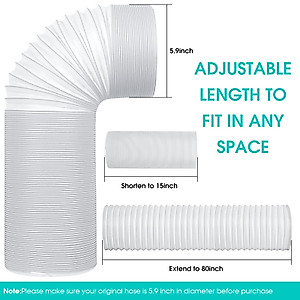 Airwhirl 5.9 Inch Air Conditioner Exhaust Hose, AC Hose with Anti-Clockwise Thread, Length up to 80", Universal Replacement AC Vent Hose Compatible with Many Portable AC