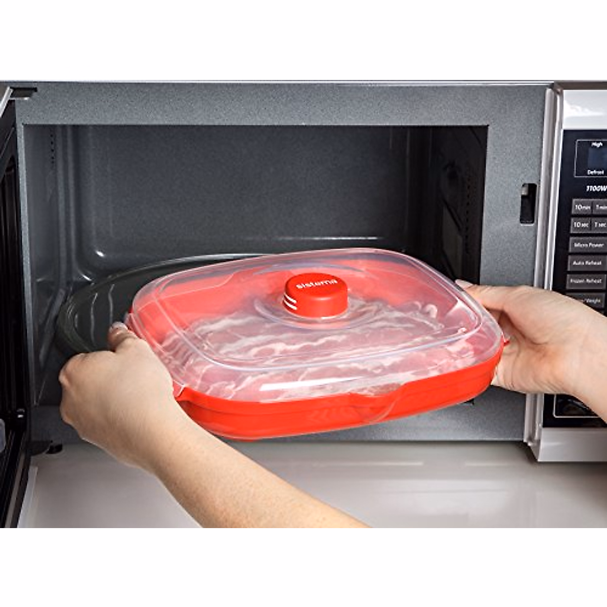 Sistema Microwave Easy Bacon, 28.7 x 21.9 x 7 cm, Red