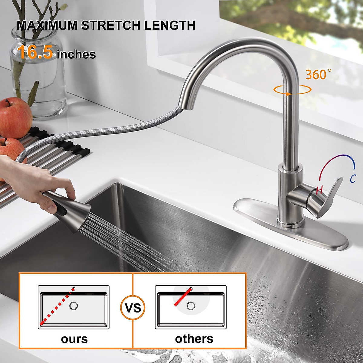 AMAZING FORCE Kitchen Faucet with Pull Down Sprayer, Commercial Industrial Stainless Steel Kitchen Sink Faucet Single Handle Faucet, Farmhouse RV Kitchen Faucet Laundry Sink Faucet, Matte Black