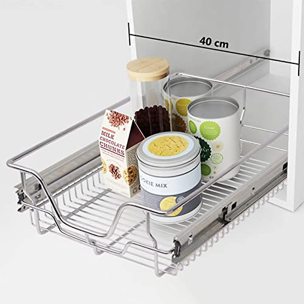 Mogou Pull-Out Wire Basket Pull Out Spice Rack, Blind Corner Cabinet Pull Out, Pull Out Shelf Storage for Kitchen Base Cabinet Organizations 2 pcs Silver 15.7"