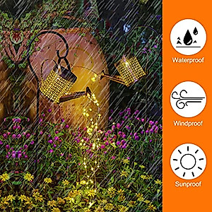 Ledeak Solar Watering Can Light, Solar Fairy Lights Outdoor Waterproof, Hanging Solar Powered Lantern Garden Art Light Decor Metal Waterfall String Lights for Patio Yard Pathway Plant Vine