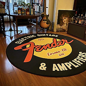 Area Rugs Fender Guitar Round Carpet Rock Floor Mats Flannel Printed Area Rug Sound Insulation Pad for Music Room Bedroom Home Decorative