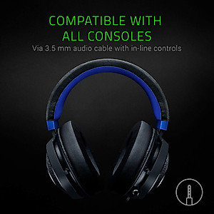 Razer Kraken for Console - Wired Console Gaming Headset (Custom-Tuned 50 mm Drivers, Cooling Gel-Infused Ear Cushions, Unidirectional Retractable Microphone, Cross-Platform) Black-Blue