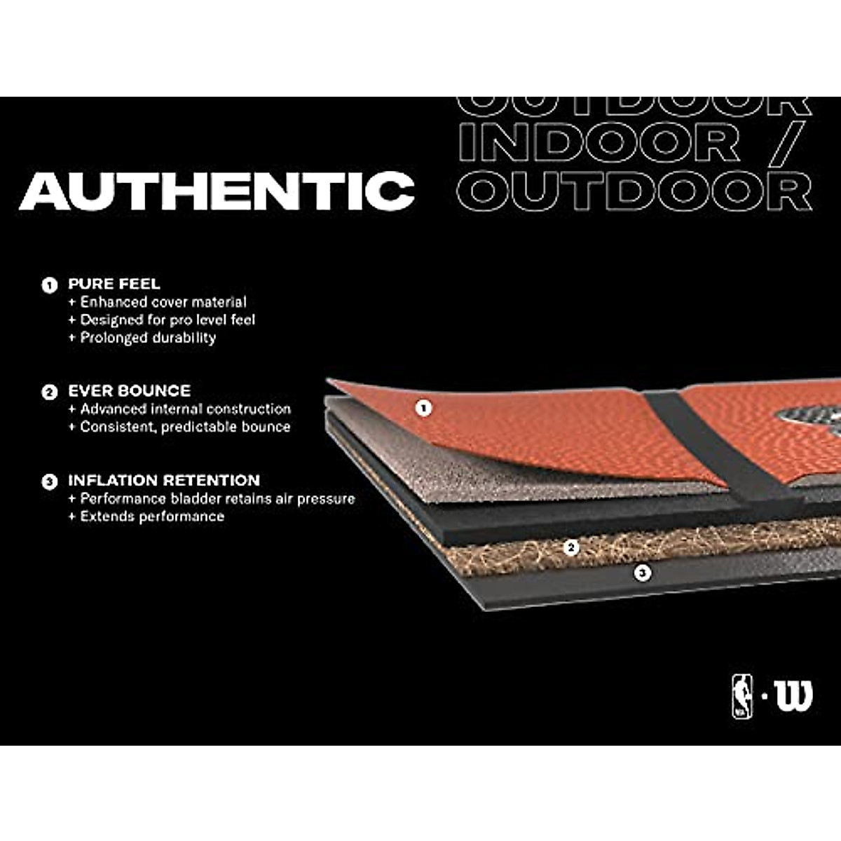 WILSON NBA Authentic Series Basketball - Indoor/Outdoor, Size 6 - 28.5"