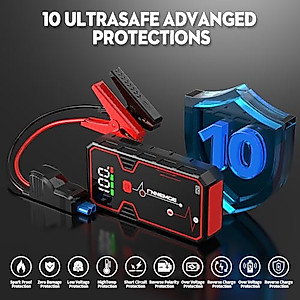 FNNEMGE Car Jump Starter, 5000A Peak 23800mAh 12V Jump Starter Battery Pack(Up to All Gas, 8.0L Diesel Engine),with USB Charge Output Port,LED Light,HD Large Screen.