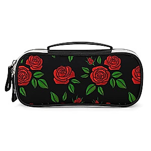 Vintage Rose Flowers Printed Pencil Case Bag Stationery Pouch with Handle Portable Makeup Bag Desk Organizer