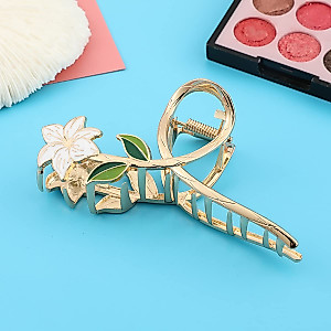 Hair Claw Clips Acrylic Barrette Crab Headband Ponytail Thick Gold Curly Hair Clip Gothic Styling Accessories White Lily Flower Metal 4.3 Inches Non-slip Suitable for Women Beauty Decor