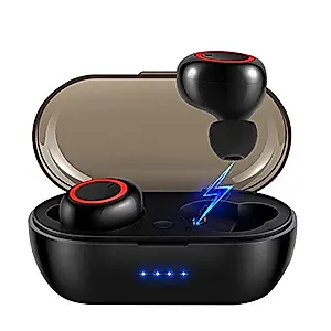 Bluetooth Earphone, TWS Mini Bluetooth Wireless Headphone with HiFi Stereo Sound Magnetic Charging Binaural Call Sports Earphone with Charging case for iOS, Android.(Black)