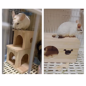 Chinchilla House Pet House Chinchilla Hideout Natural Wooden No Paint Wooden peg Safe Durable Teeth Grinding (TWOSTORY)