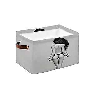 Naked Girl Cube Storage Organizer Bins with Handles, 15x11x9.5 Inch Collapsible Canvas Cloth Fabric Storage Basket, Sexy Beauty Grey Modern Art Books Kids' Toys Bin Boxes for Shelves, Closet