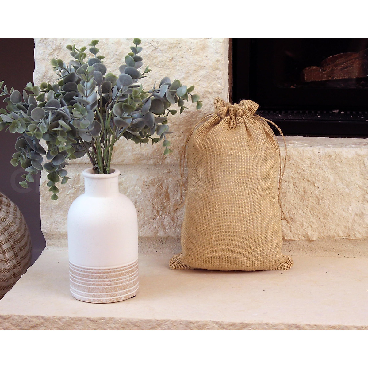 CleverDelights 8" x 12" Burlap Bags - 5 Pack - 8x12 Inch Jute Burlap Drawstring Sacks