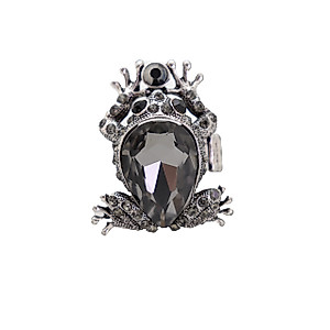 Women Fashion Jewelry Frog Ring - Silver Color Metal One Size Elastic Band Big Animal