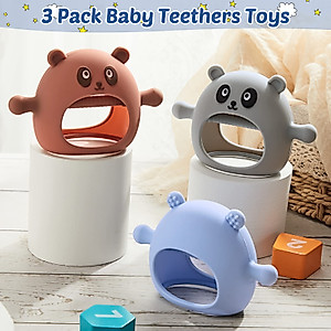3 Packs Panda Baby Teething Toys for Babies 3 Months+ Silicone Baby Never Drop Teething Toys Anti Dropping Wearable Teething Mittens Baby Teether Baby Chew Toys for Babies Sucking Needs