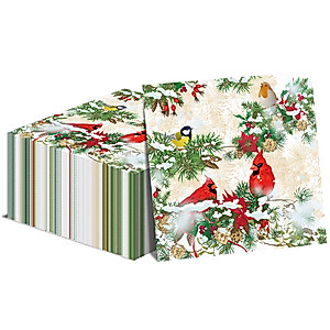 50pcs Christmas Cardinal Guest Napkins 3 Ply Disposable Paper Pack Red Cardinal Bird Paper Luncheon Dinner Hand Napkins Cardinals Birthday Party Decor Bird Party Supplies